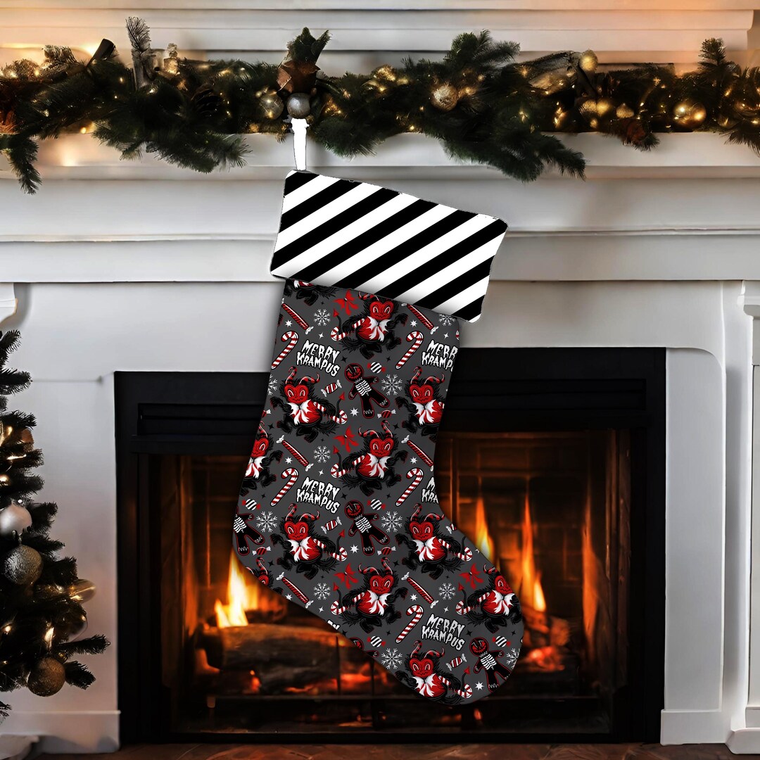 Spooky Krampus Personalized Stocking, Creepy Creepmas Krampus Stripe ...