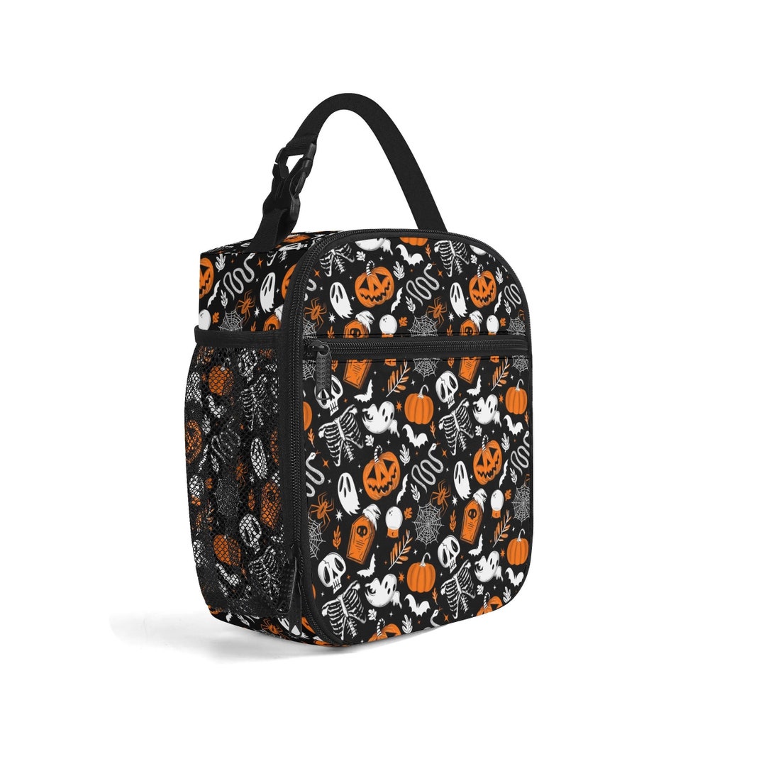 Spooky Pumpkin Ghost Skull Skeleton Bat Lunch Bag, Gothic Lunch Tote ...