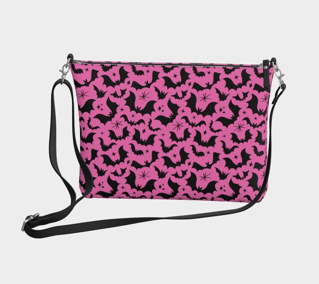 Gothic Bats Pink Black Crossbody Bag Purse, Dark Academia Bat Purse ...