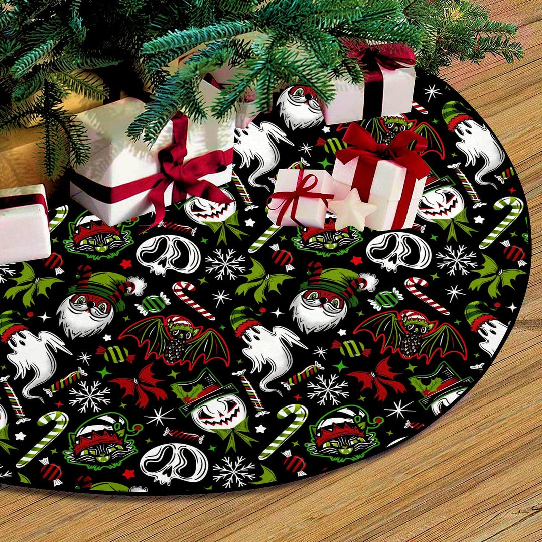 Spooky Santa Creepmas Tree Skirt, Spooky Christmas Tree Skirt, Gothmas ...
