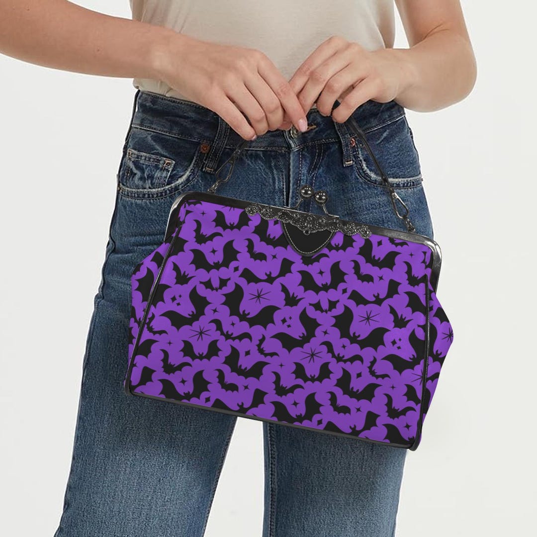 Gothic Bat Kiss Lock Purse | Faux Leather Handbag With Retro Style ...