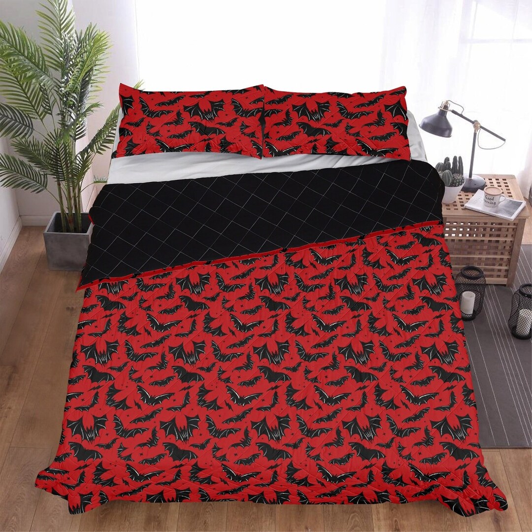 Spooky Halloween Bats Quilted Bedding Set Spooky Gothic Bats Blanket ...