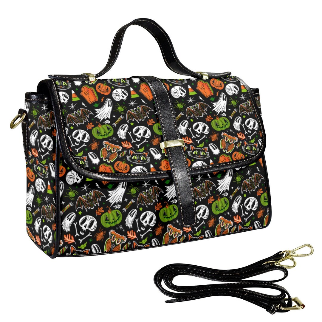Gothic Spooky Halloween Green Orange Satchel Purse Hand Bag, Halloween ...