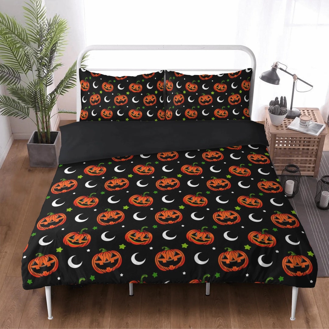 Spooky Halloween Pumpkin Duvet Cover Bed Set, Spooky Cute Jack-o ...