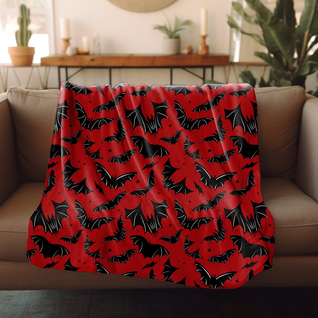 Spooky Gothic Bats Blanket, Gothic Bat Faux Sherpa Blanket, Bat Minky ...