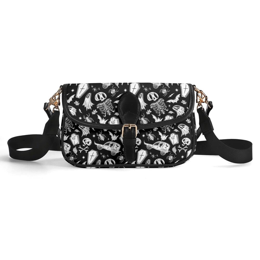 Gothic Skeleton Hearse Ghost Purse Handbag, Spooky Halloween Graveyard ...