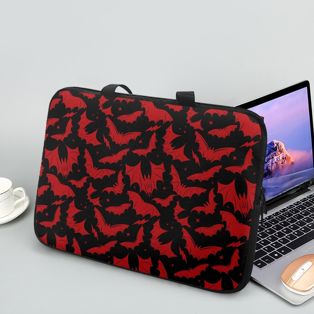Gothic Bat Black Red Laptop Sleeve With Handles, Gothic Laptop Sleeve ...