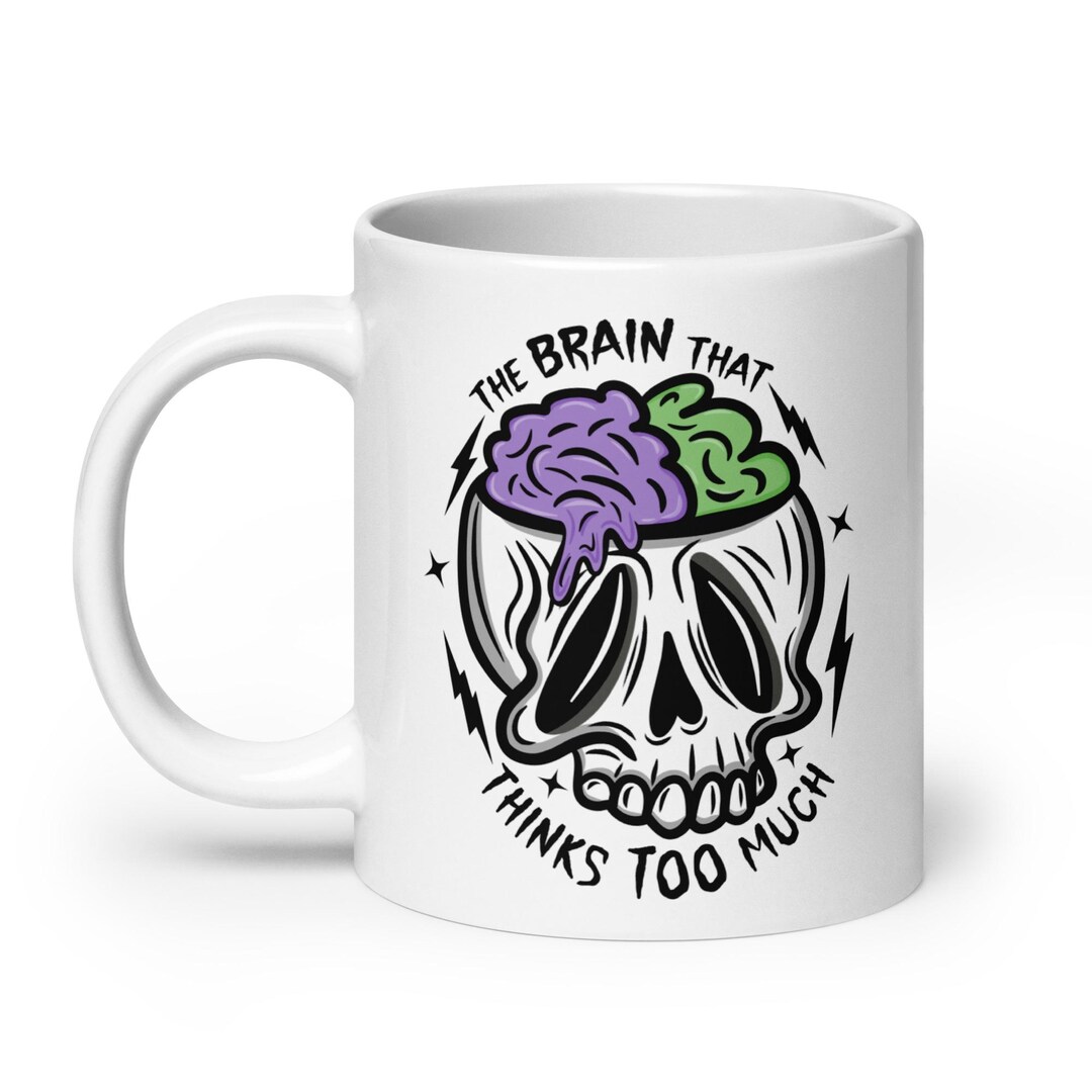 Cute Gothic Halloween Brain Skull Ceramic Coffee Mug, Spooky Cute Skull ...