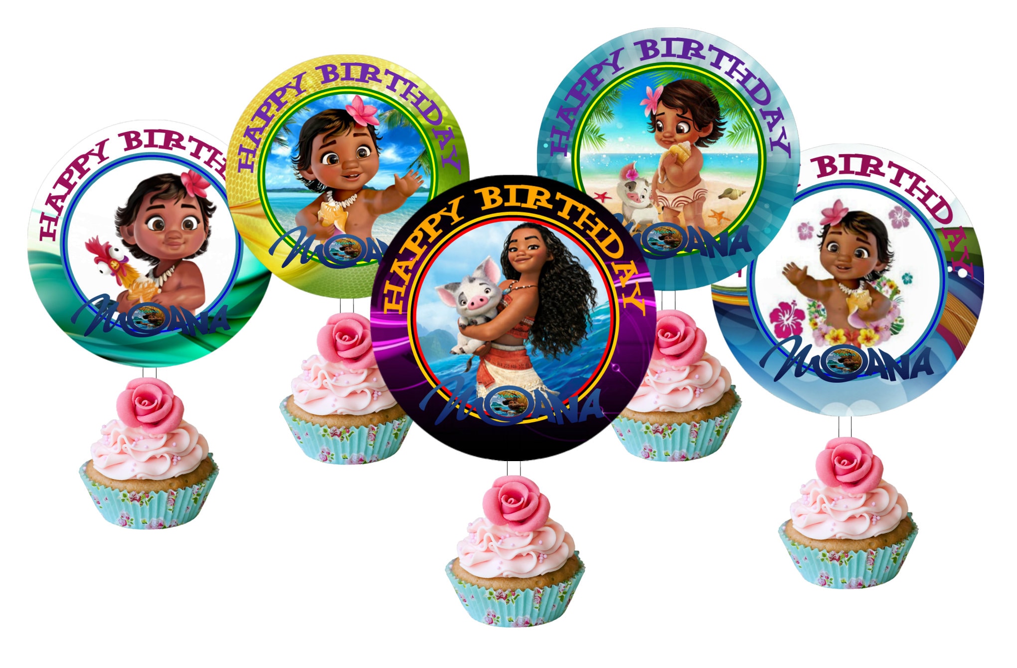 12 Moana Birthday Cupcake Toppers Set 1 - Etsy