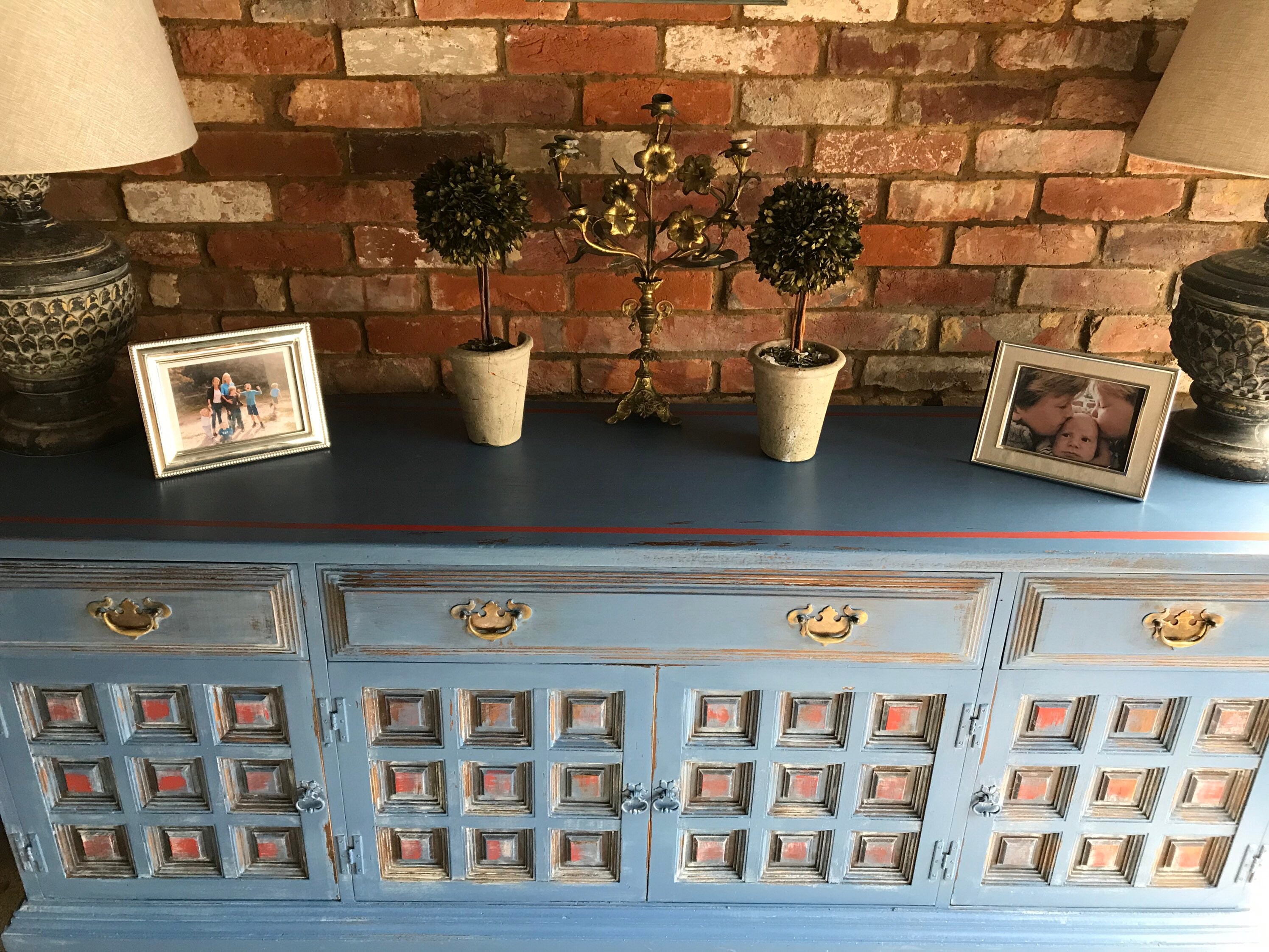 Large Indian Blue Distressed Sideboard/ Vintage Indian Sideboard/ Large ...