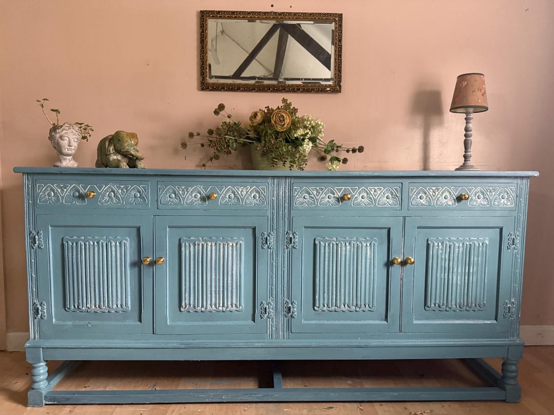 Blue Hand Painted Sideboard / Vintage Rustic Furniture / Storage ...