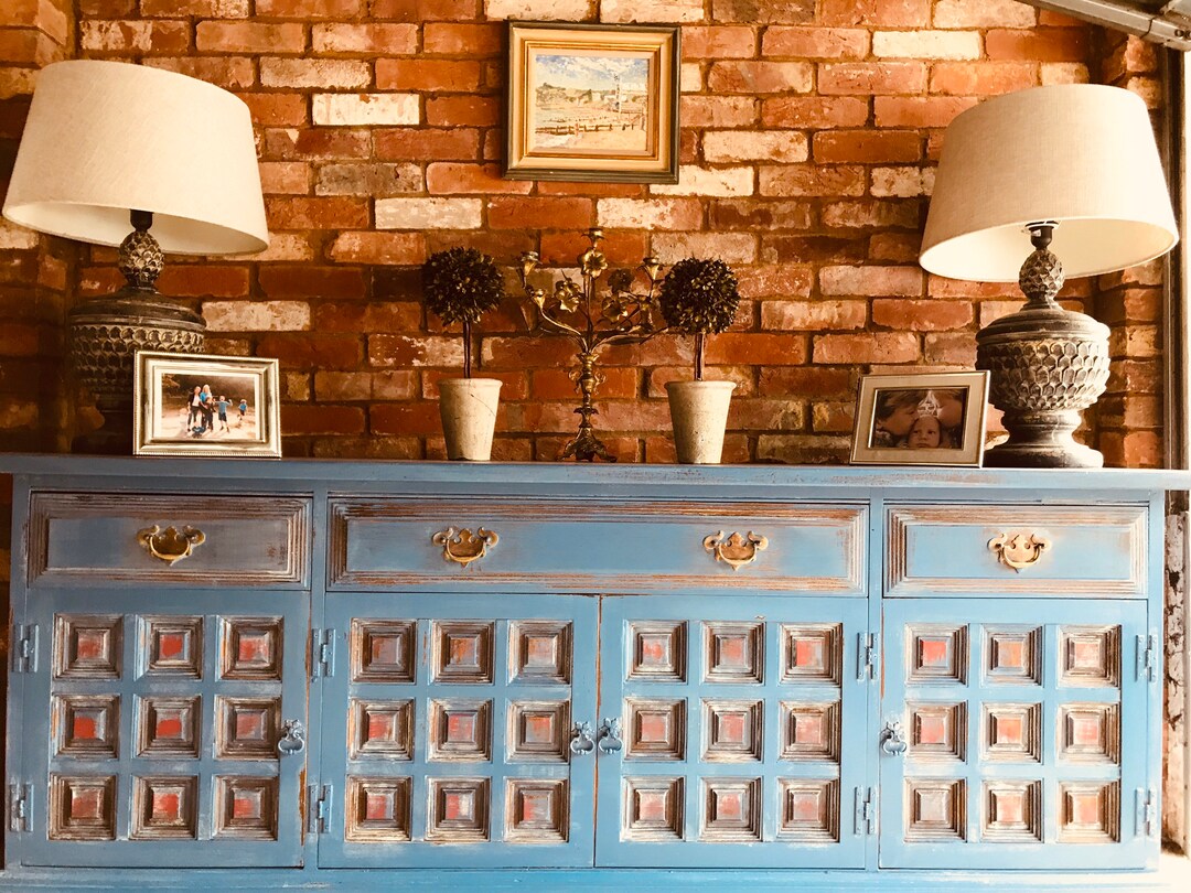 Large Indian Blue Distressed Sideboard/ Vintage Indian Sideboard/ Large ...