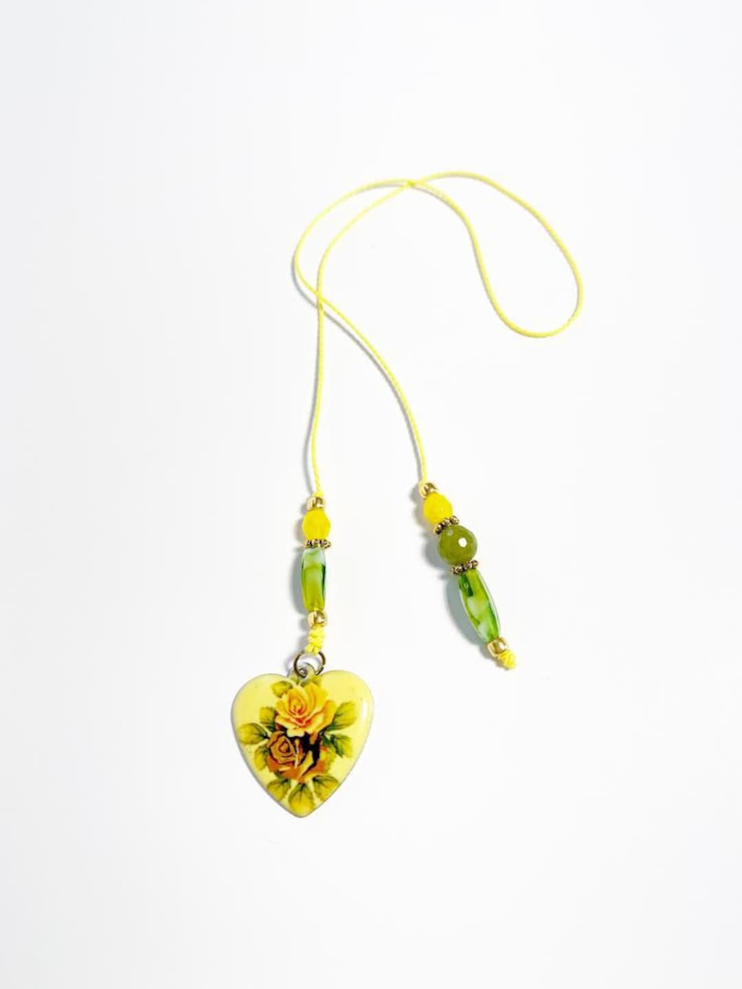 Yellow Heart String Book Thong, Beaded Bookmark, Book Thong, Planner ...