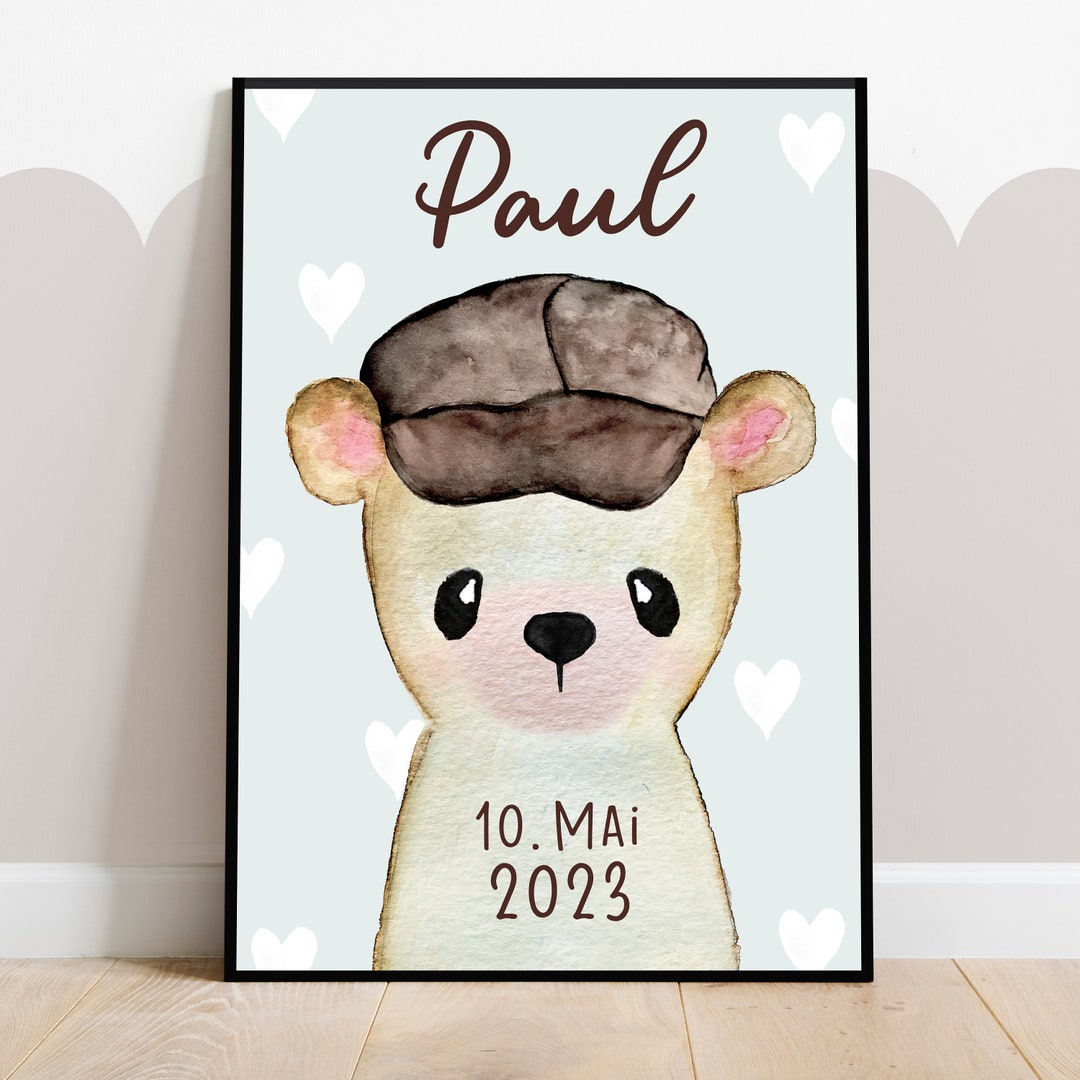 Poster With Name, A4 Poster Bear Boy, Children's Room Decoration, Birth ...