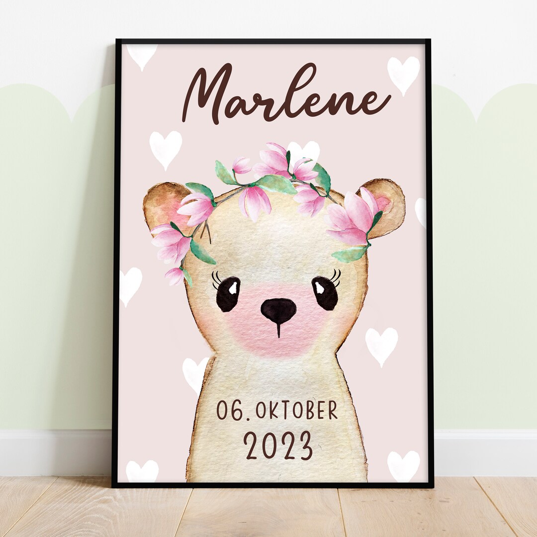 Poster With Name, A4 Poster Bear Girl, Children's Room Decoration ...