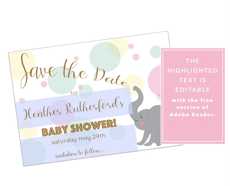 Elephant Baby Shower Save The Date Template Etsy