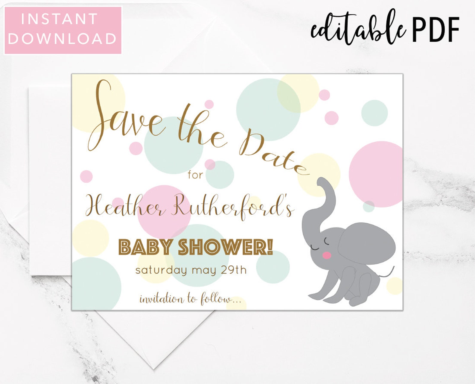 Elephant Baby Shower Save The Date Template Etsy