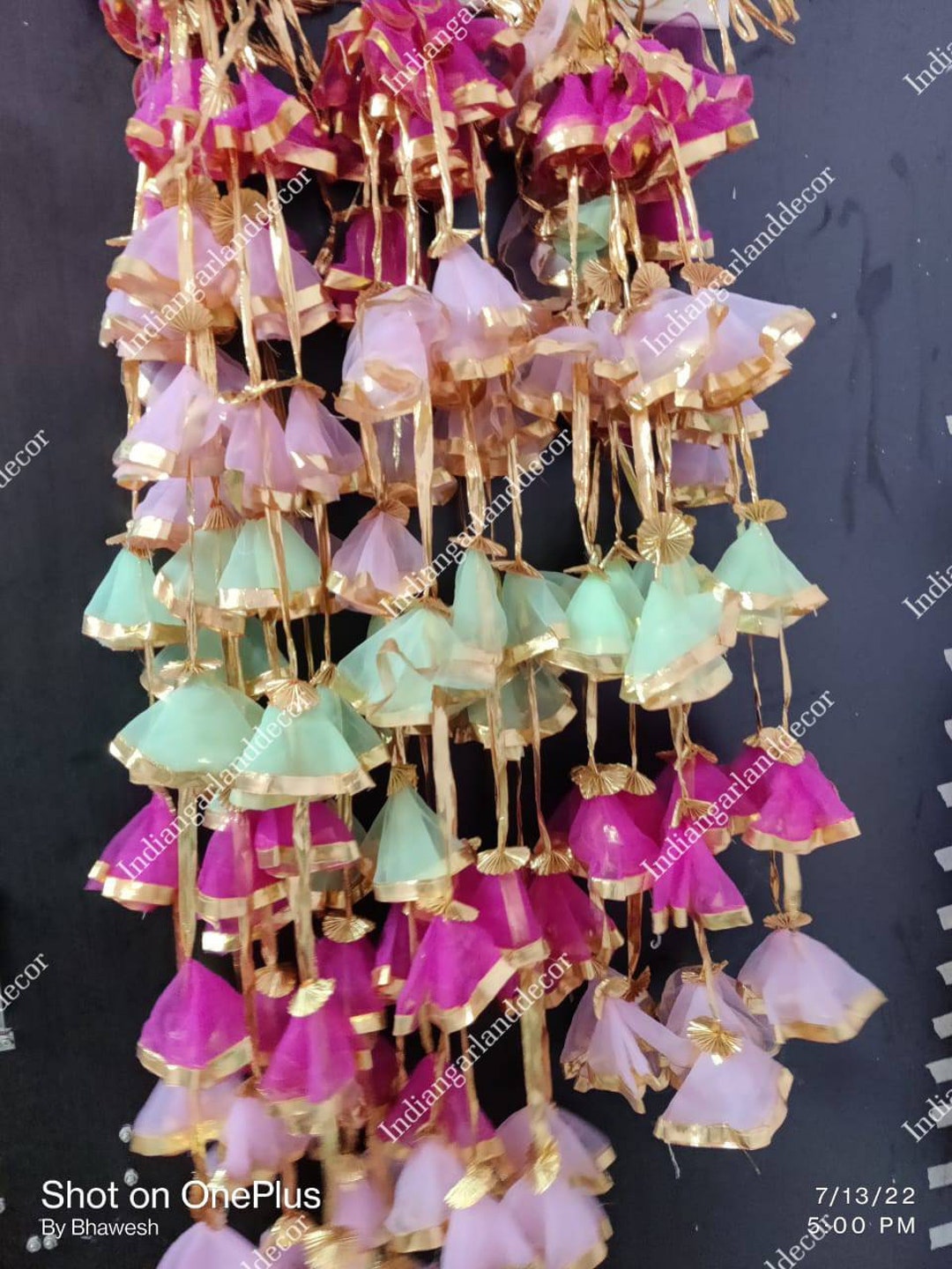 50 Strings of Net Fabric Colorful Tassel With Gota Lace Flower Indian ...