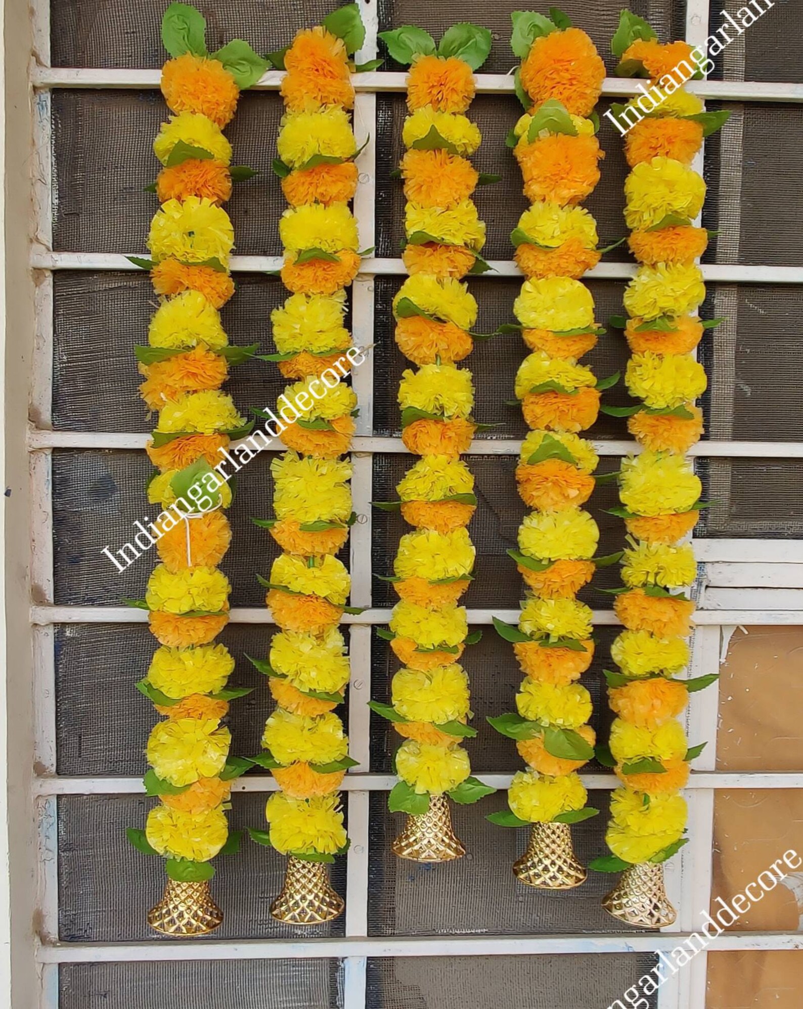 Marigold Flower With Bell String Indian Flower Garland Indian - Etsy