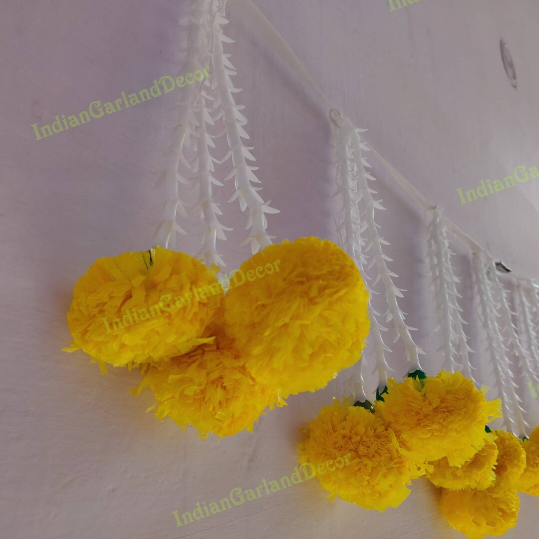 5 Bunches Lily Marigold String Artificial Flowers Indian Decoration ...