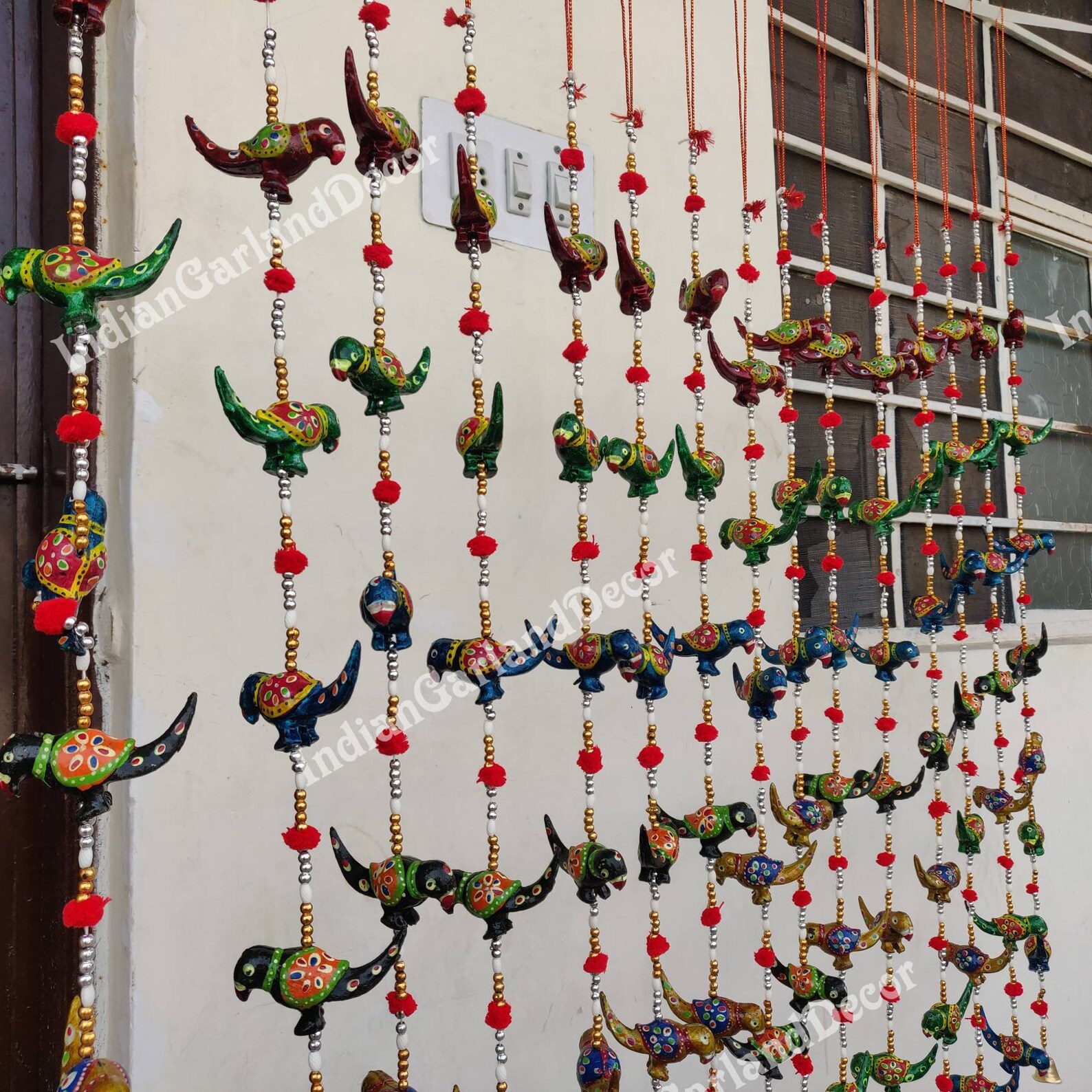 10 Strings Beautiful Parrot Strings Pom Pom Beads Backdrops Flower ...