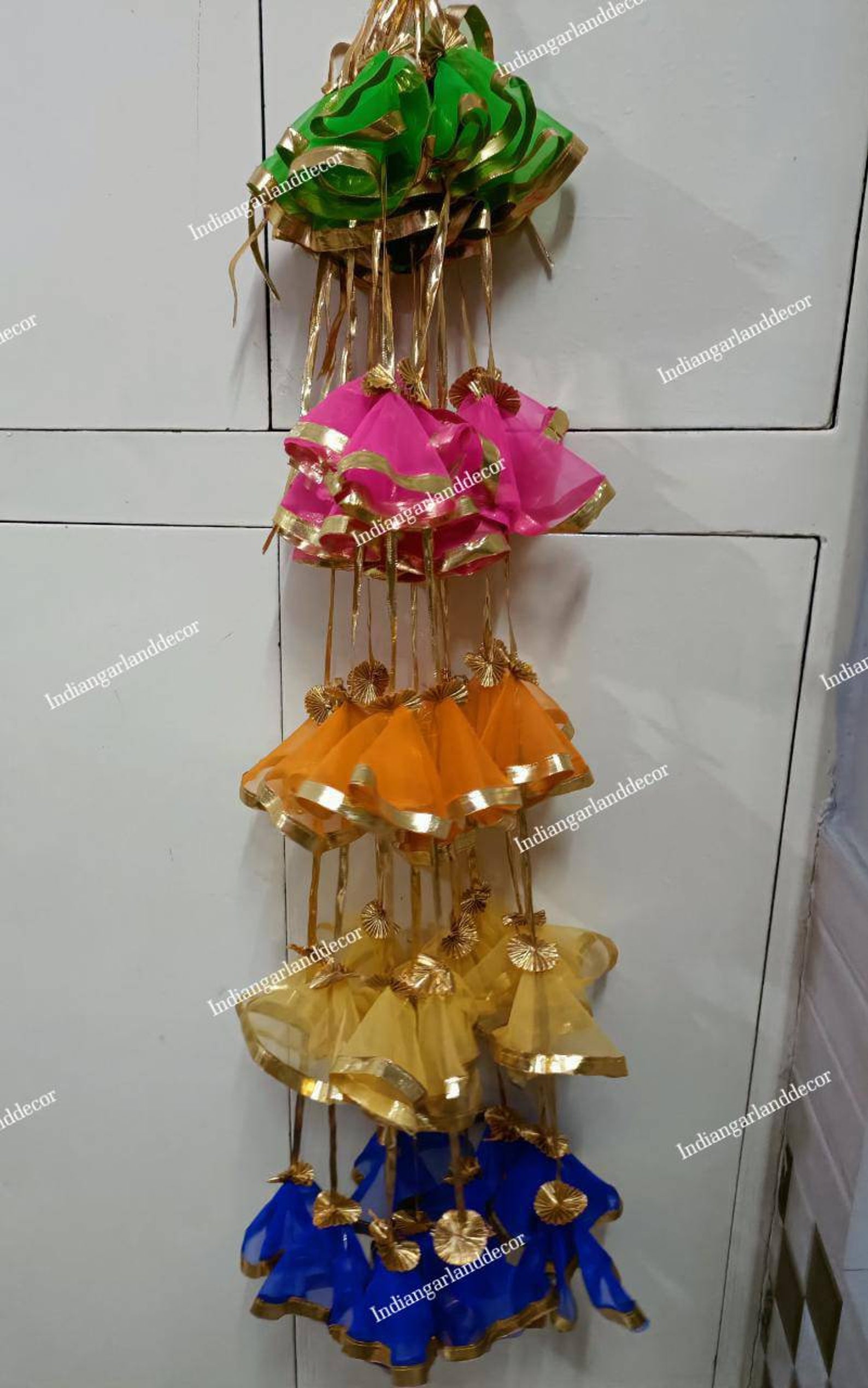 50 Strings of Net Fabric Colorful Tassel With Gota Lace Flower Indian ...
