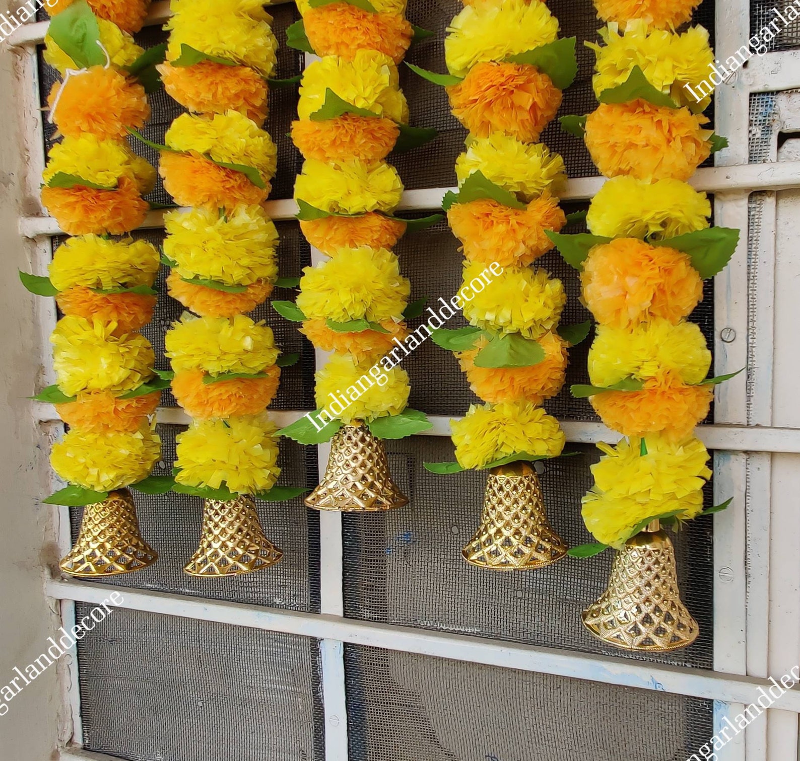 Marigold Flower With Bell String Indian Flower Garland Indian - Etsy