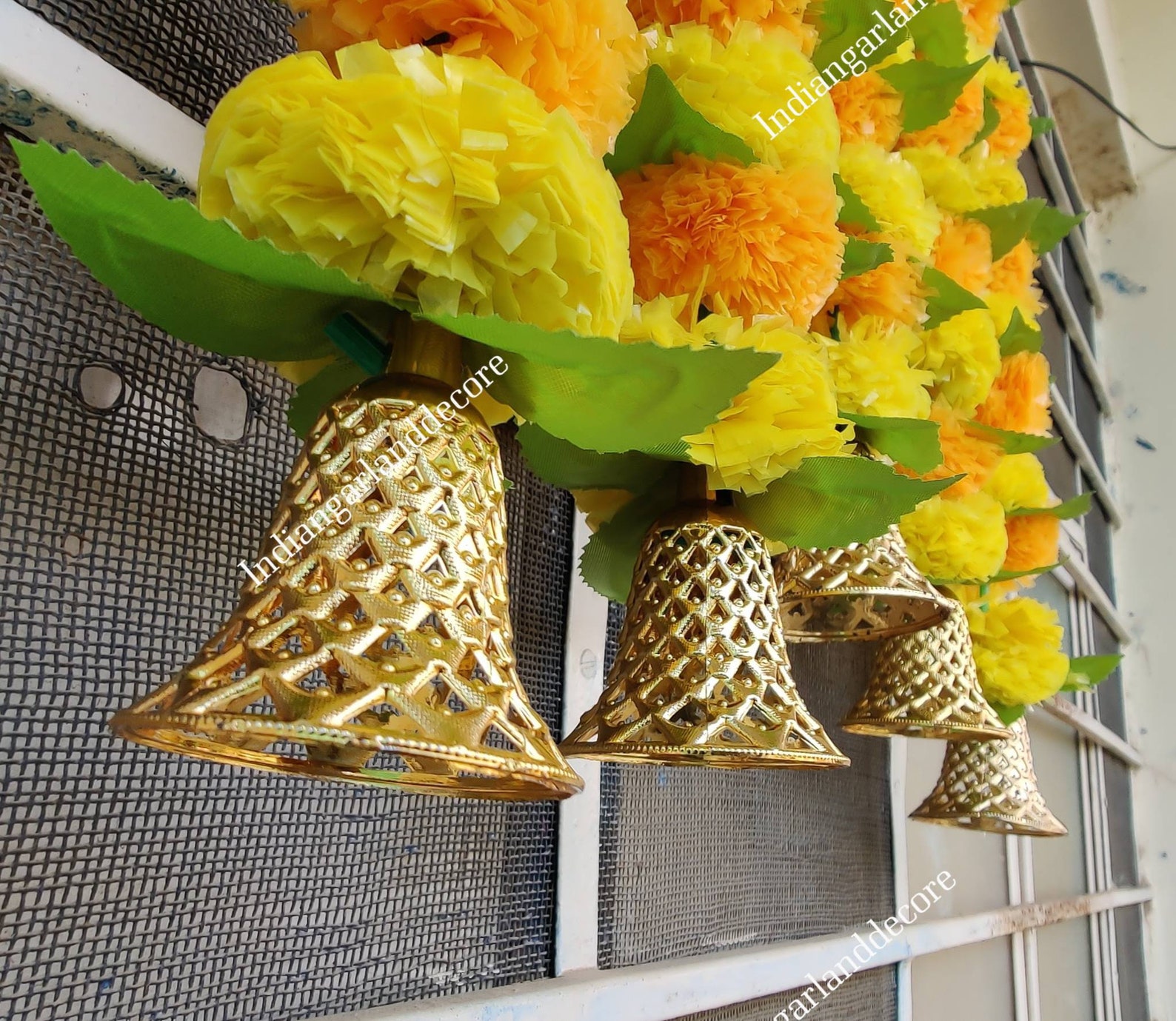 Marigold Flower With Bell String Indian Flower Garland Indian - Etsy