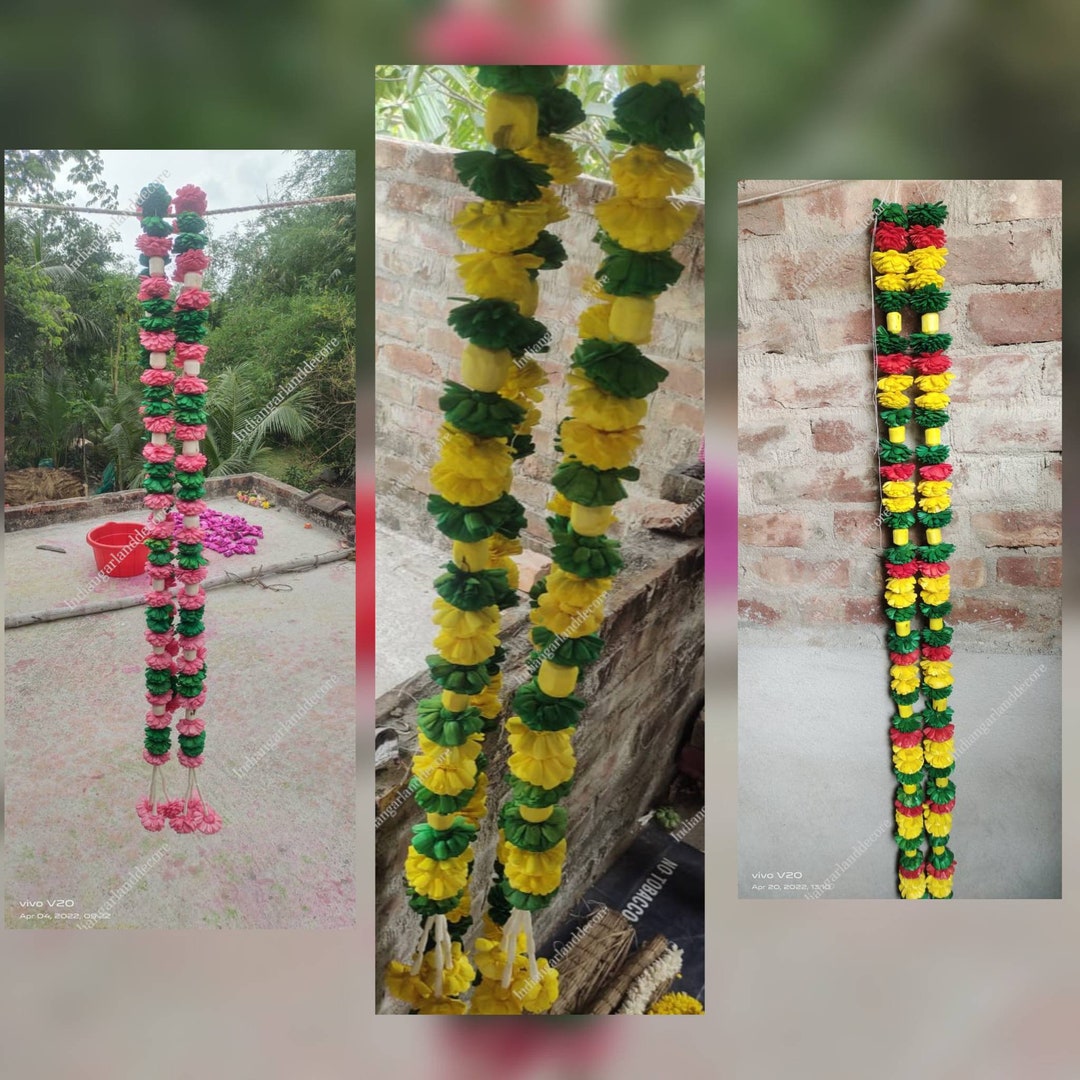 5 Feet Length of Shola Wood Flower Strings Marigold Garland Indian ...