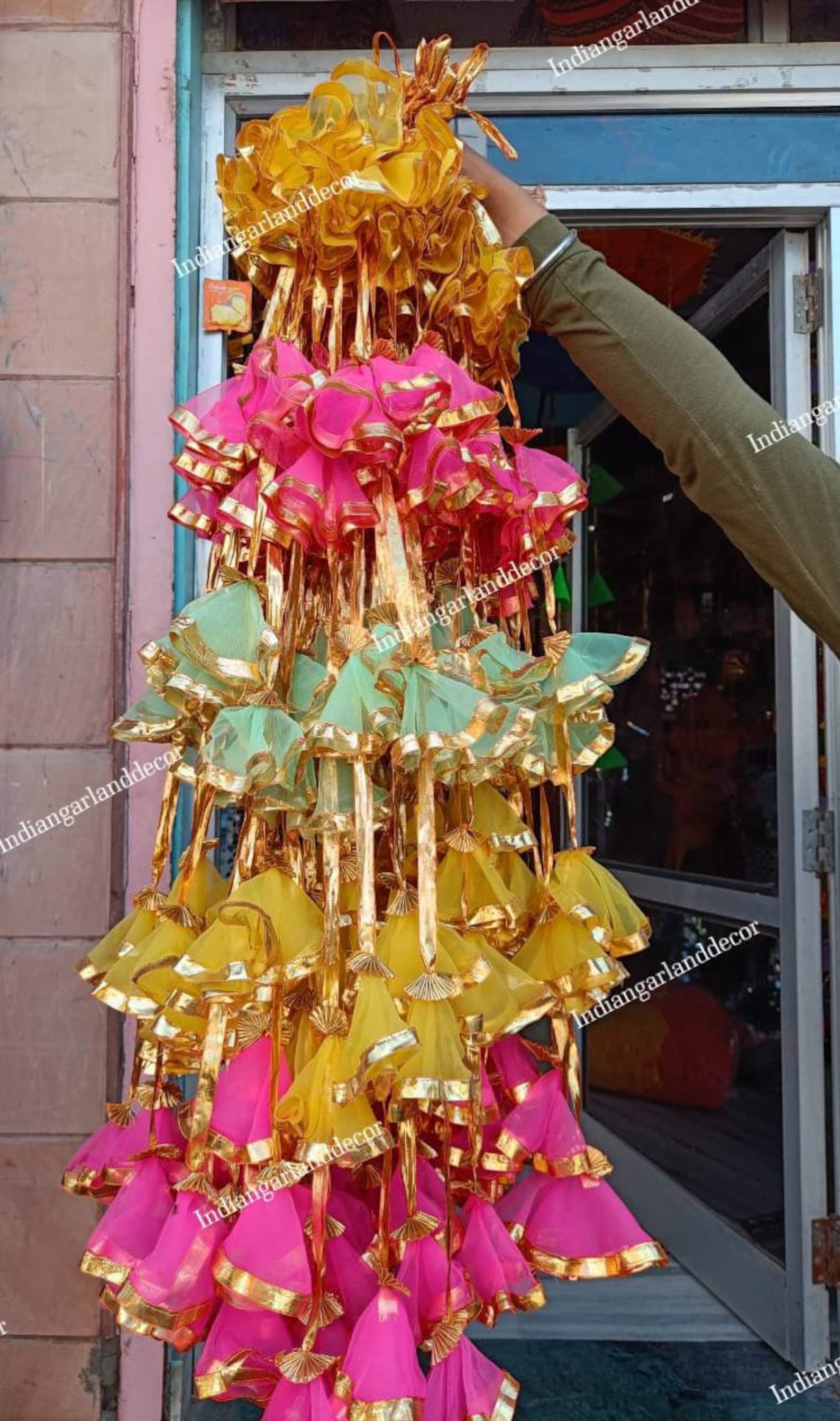 50 Strings of Net Fabric Colorful Tassel With Gota Lace Flower Indian ...