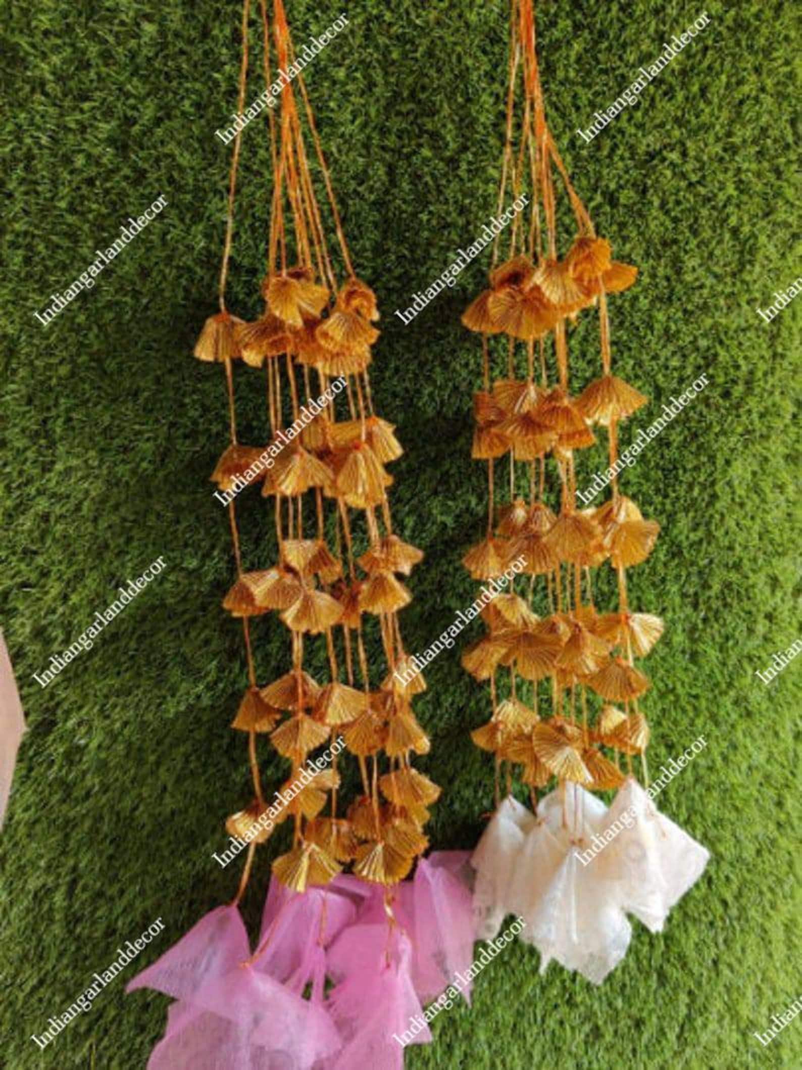 50 Bunches of Gota Flower Bunches With Colorful Fabric Tassels Indian ...