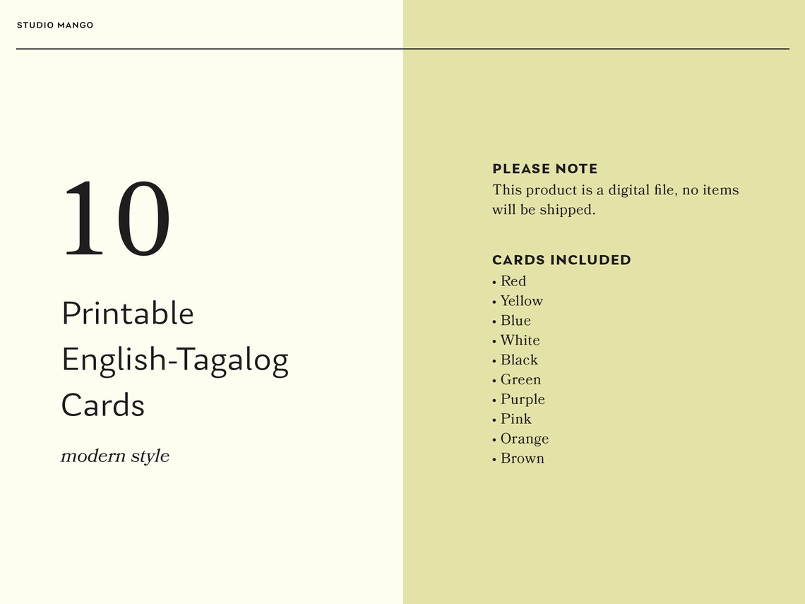 English-tagalog Cards COLORS, Bilingual Color Flash Cards, Modern ...