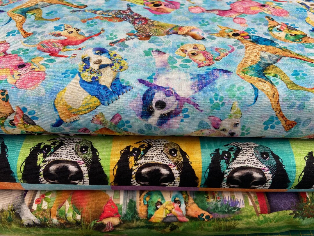 Connie Haley 3 Wishes Raise the Woof Cotton Fabric by 1/4 M* Dog Puppy ...