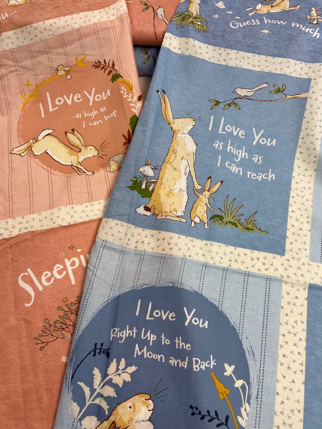 Anita Jeram Clothworks Guess How Much I Love You 24 Cotton Fabric Quilting Panel Nut Brown Hare ...