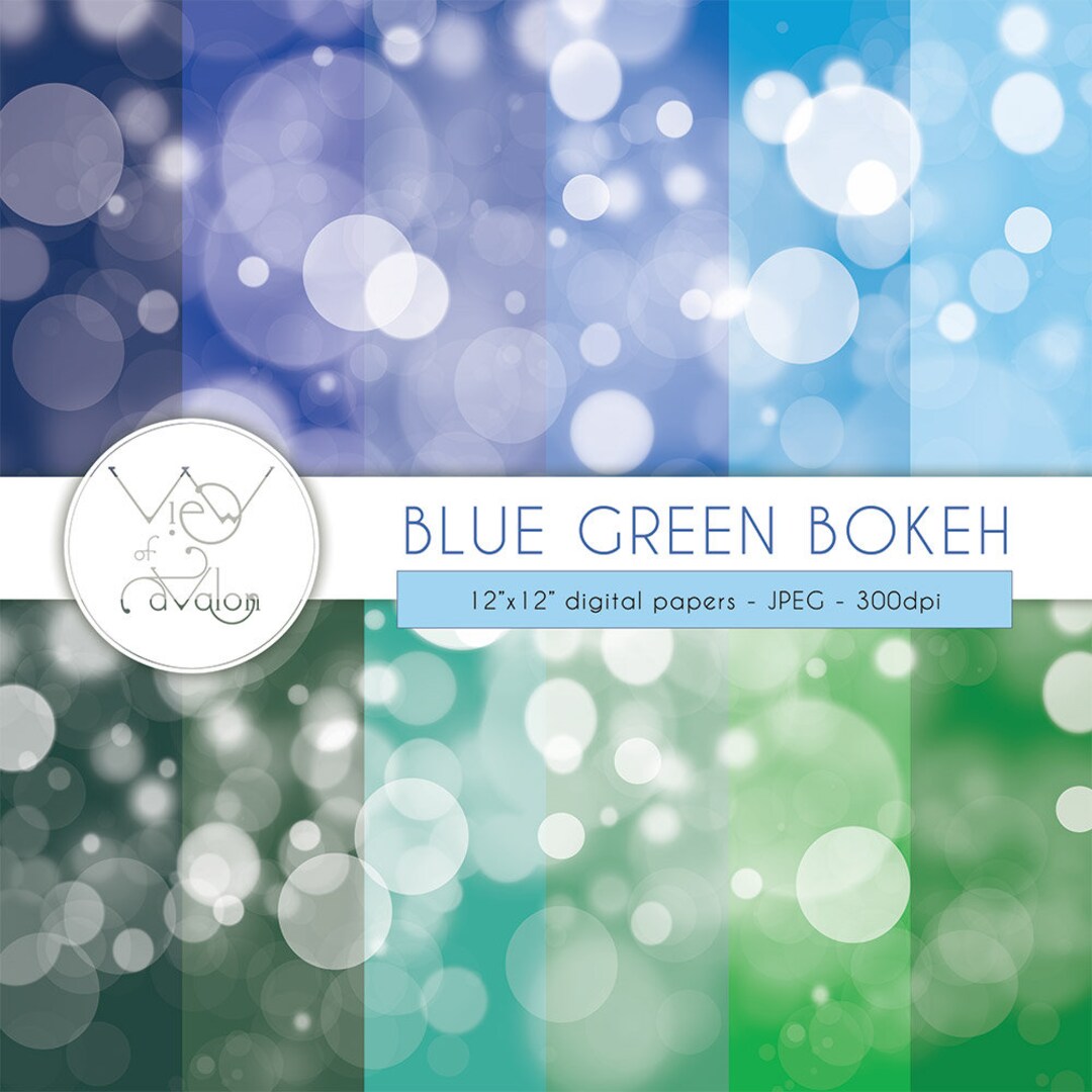 Blue and Green Bokeh Digital Paper, Scrapbook Papers, 12x12, 300 DPI ...