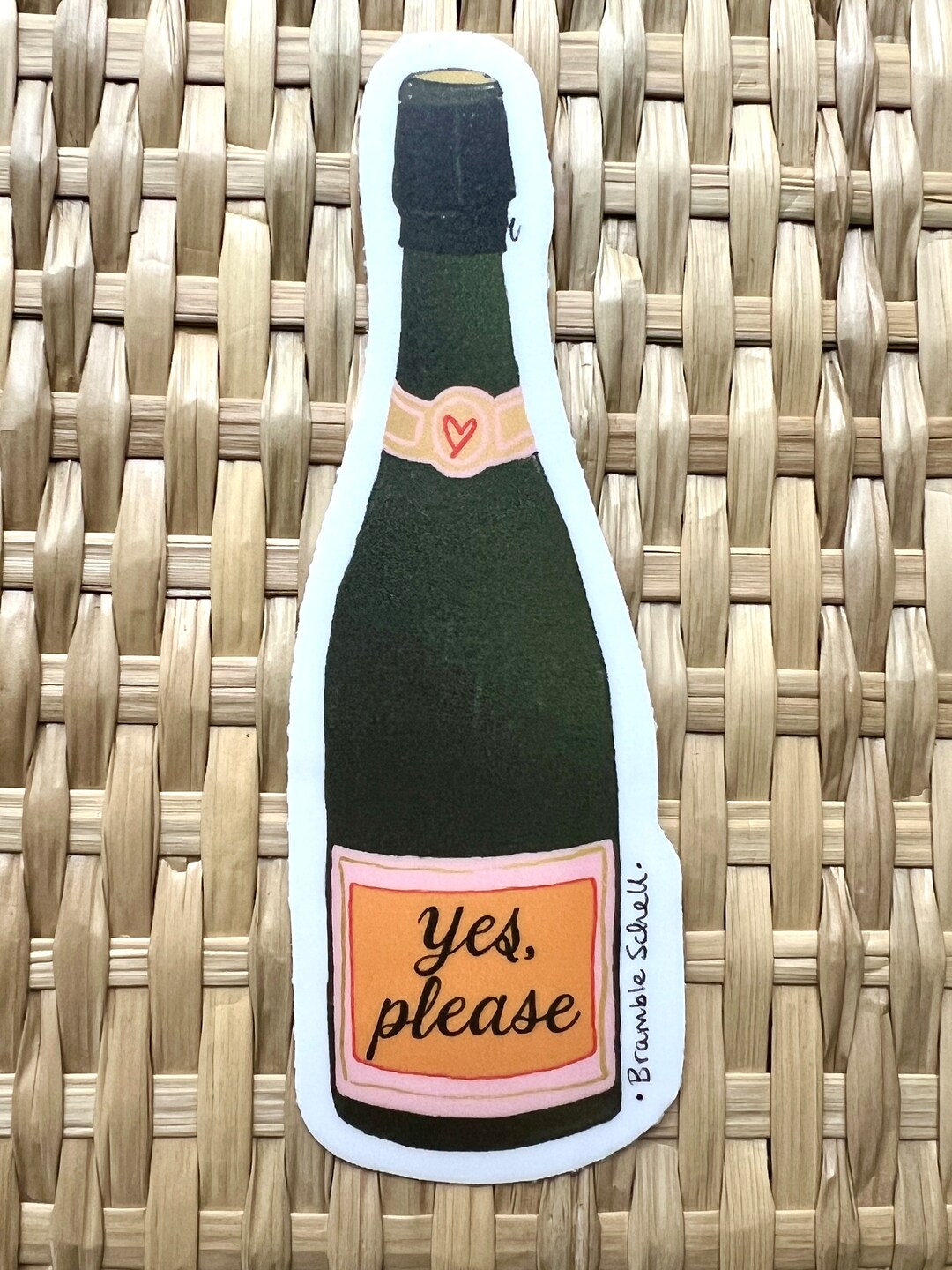 Champagne Bottle Vinyl Sticker, Waterproof Die-cut Illustration ...
