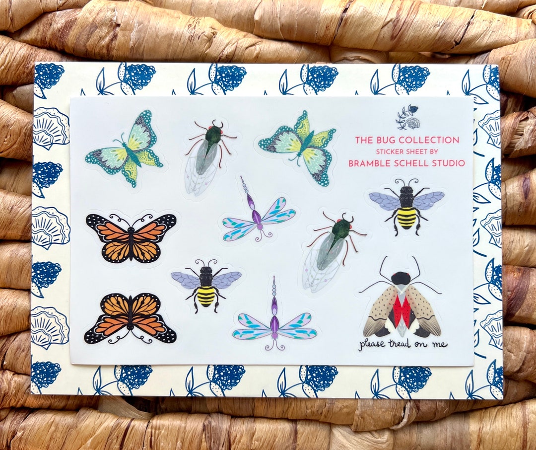 Bug Stickers, Illustrated Vinyl Sticker Sheet, Insect Stickers ...