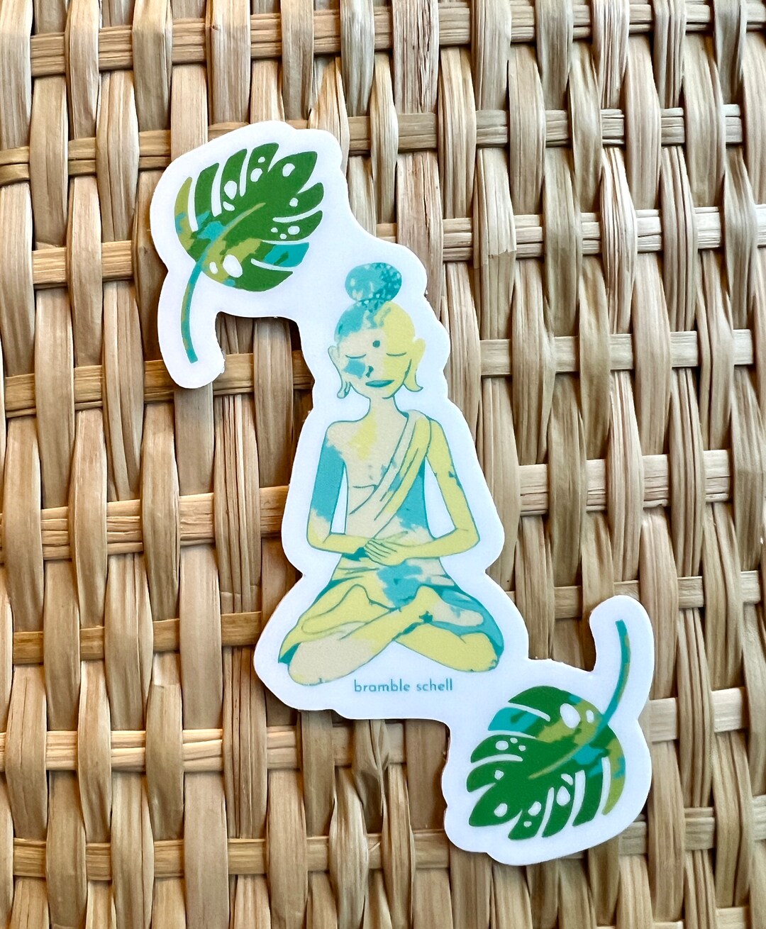 Monstera Seated Buddha Vinyl Sticker, Die-cut, Waterproof, Original Art ...