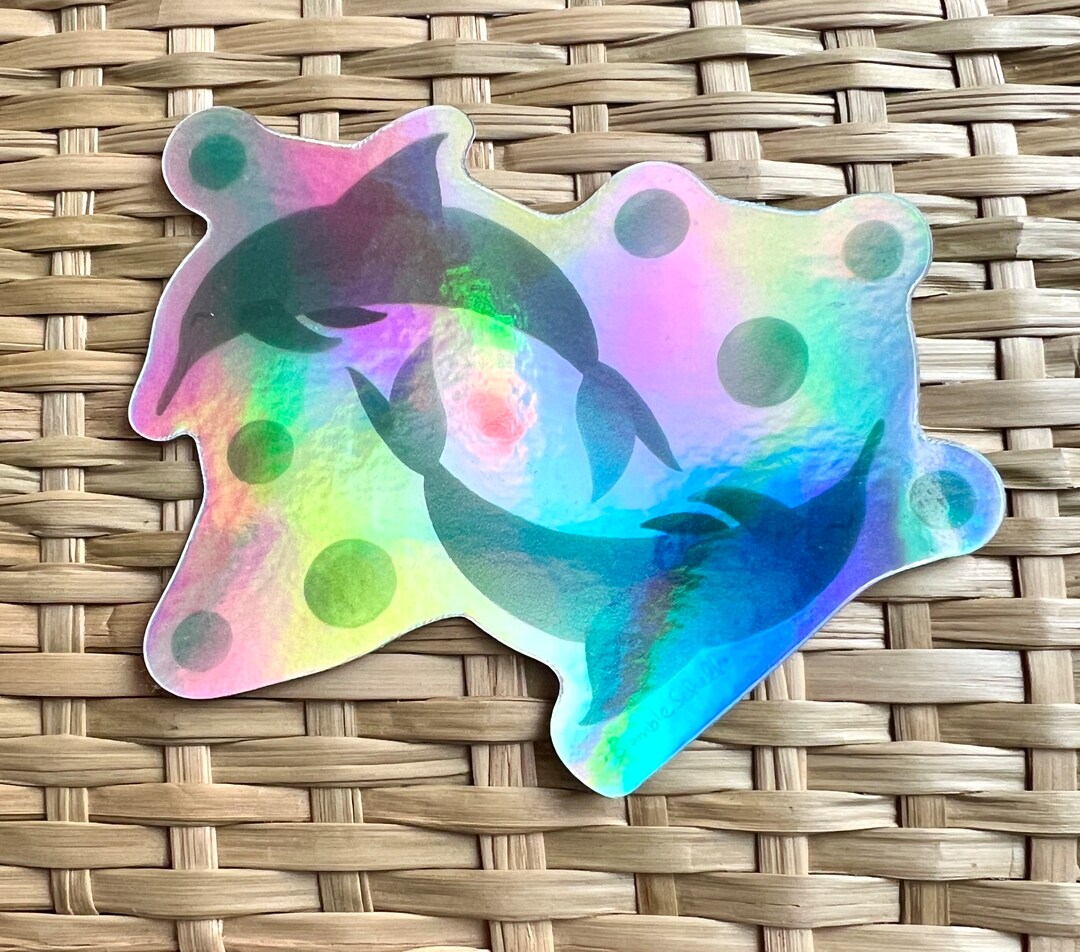 Dolphin Holographic Vinyl Die Cut Sticker, Original Digital Artwork ...