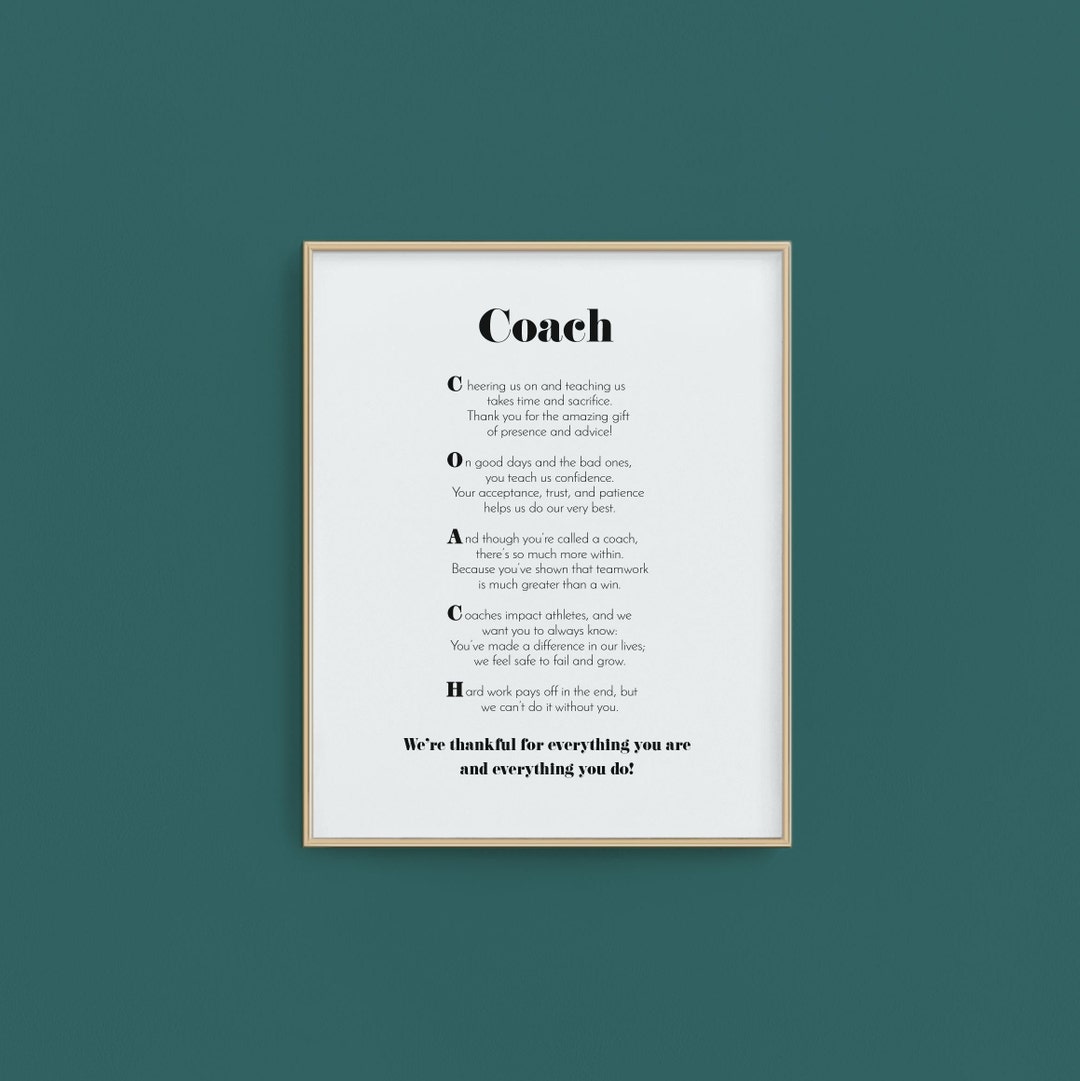 Coach Appreciation Poem – Printable Team Thank You Gift (digital ...