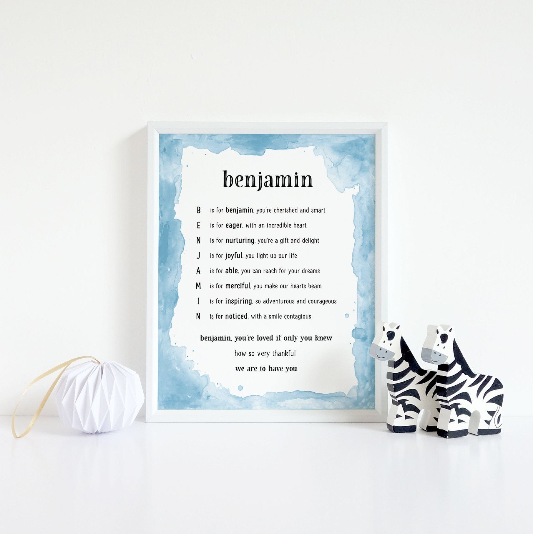 Benjamin Name Art Nursery Decor Baby Shower Baby Boy Gift | Etsy