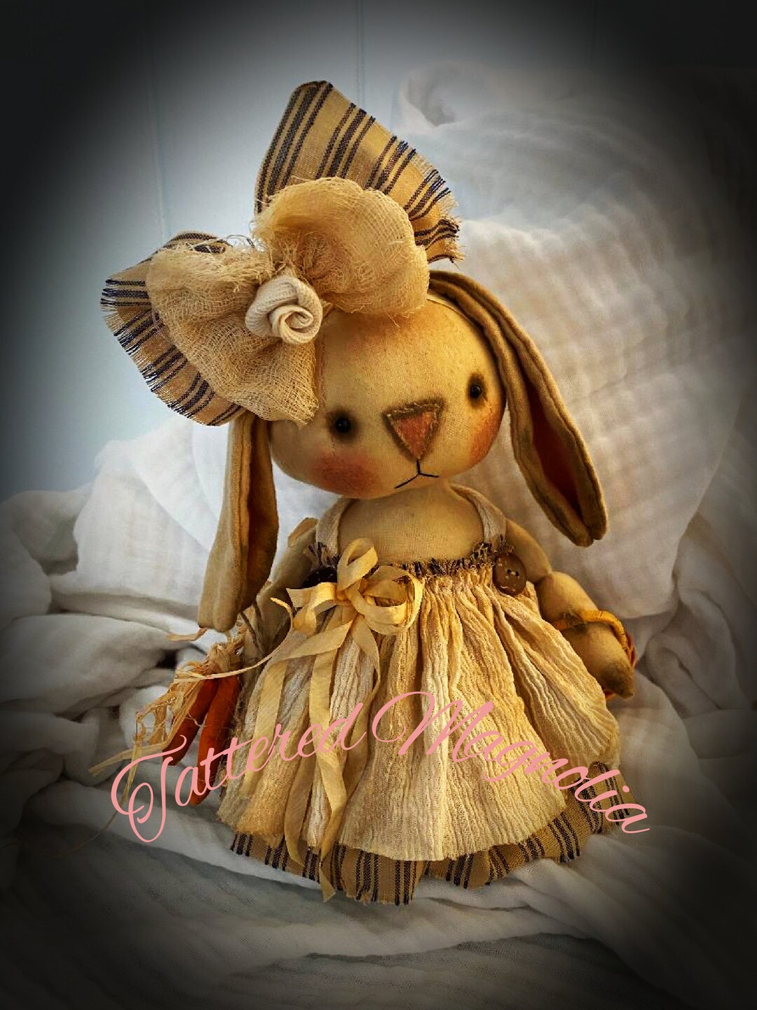 Primitive Folk Art Easter Bunny Rabbit betsy Hand Stitched Artist Doll ...