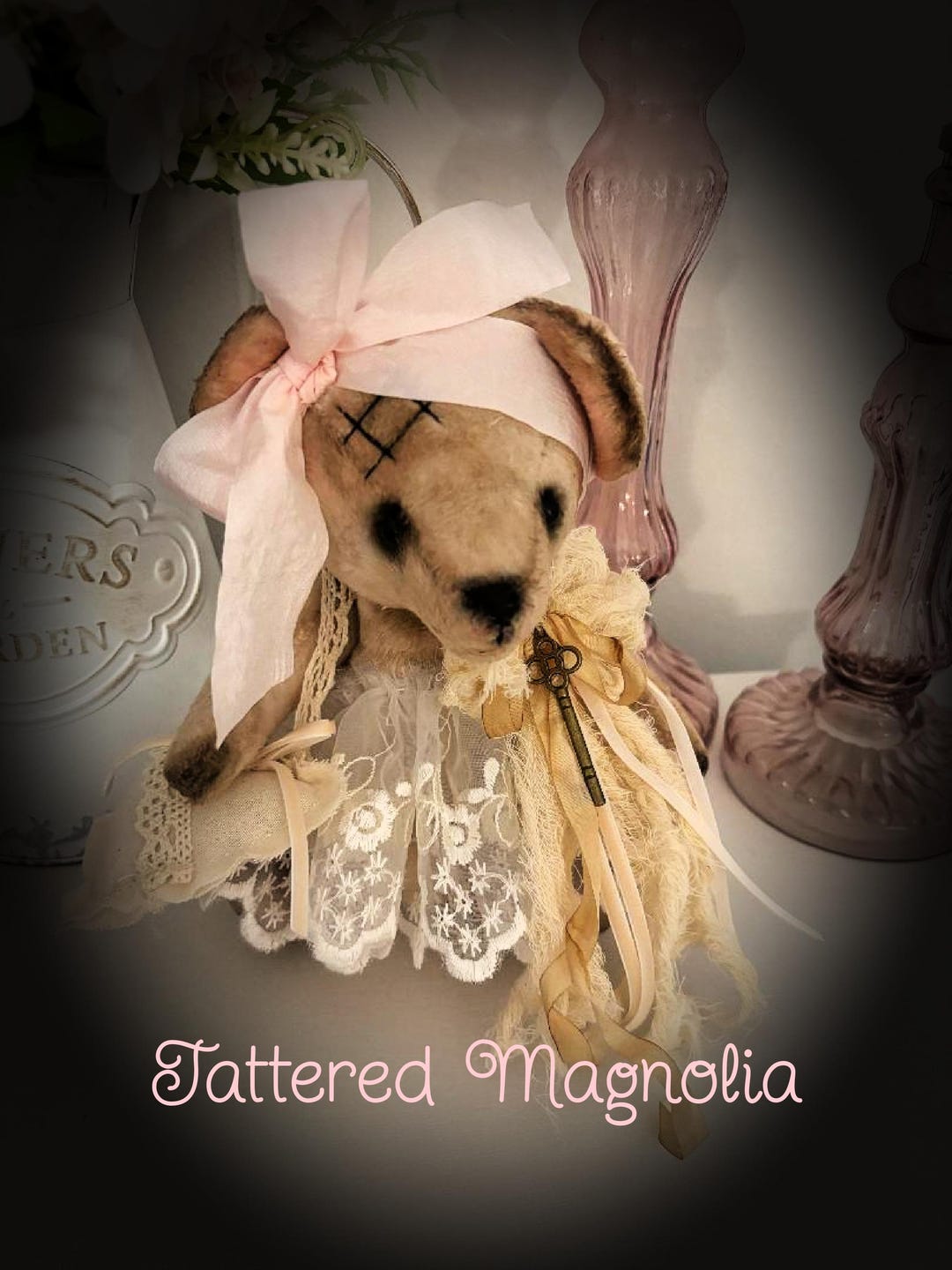 Primitive Vintage Artist Teddy Bear natalie Hand Stitched Jointed Bear ...