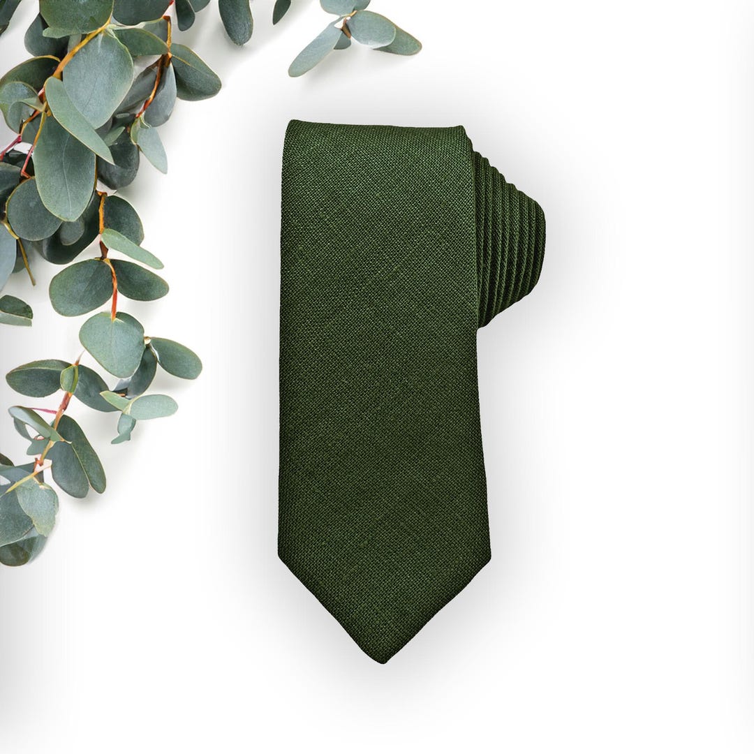 Dark Moss Green Linen Tie - Dark Moss Tie - Moss Green Pocket Square ...