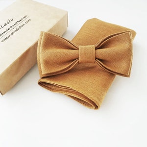 Camel Linen Bow Tie Camel Braces Camel Pocket Square | Etsy