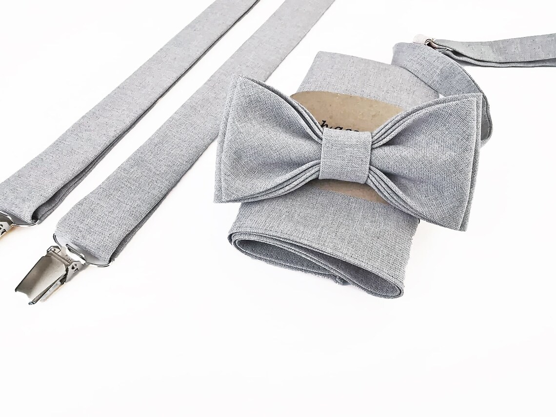 Light Grey Bow Tie Light Gray Bowtie Light Grey Pocket - Etsy