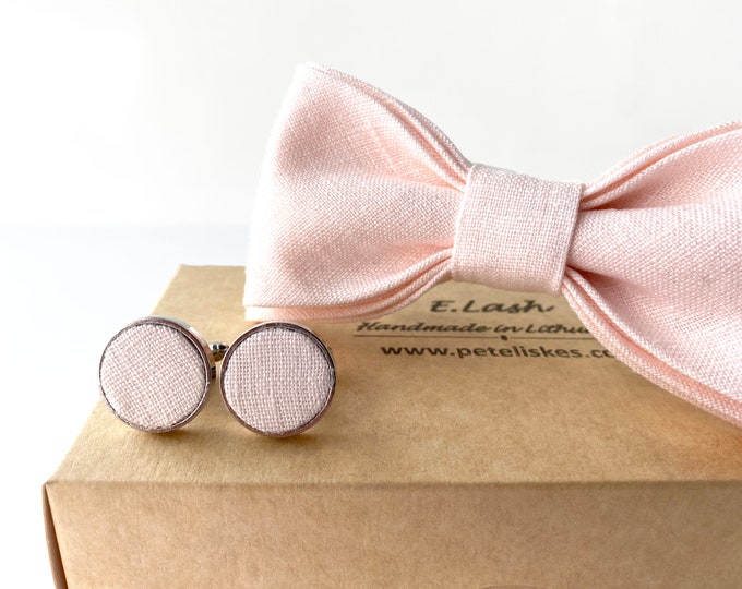 Pale Pink Bow Tie / Pale Pink Linen Bowtie / Pale Pink Pocket Square ...