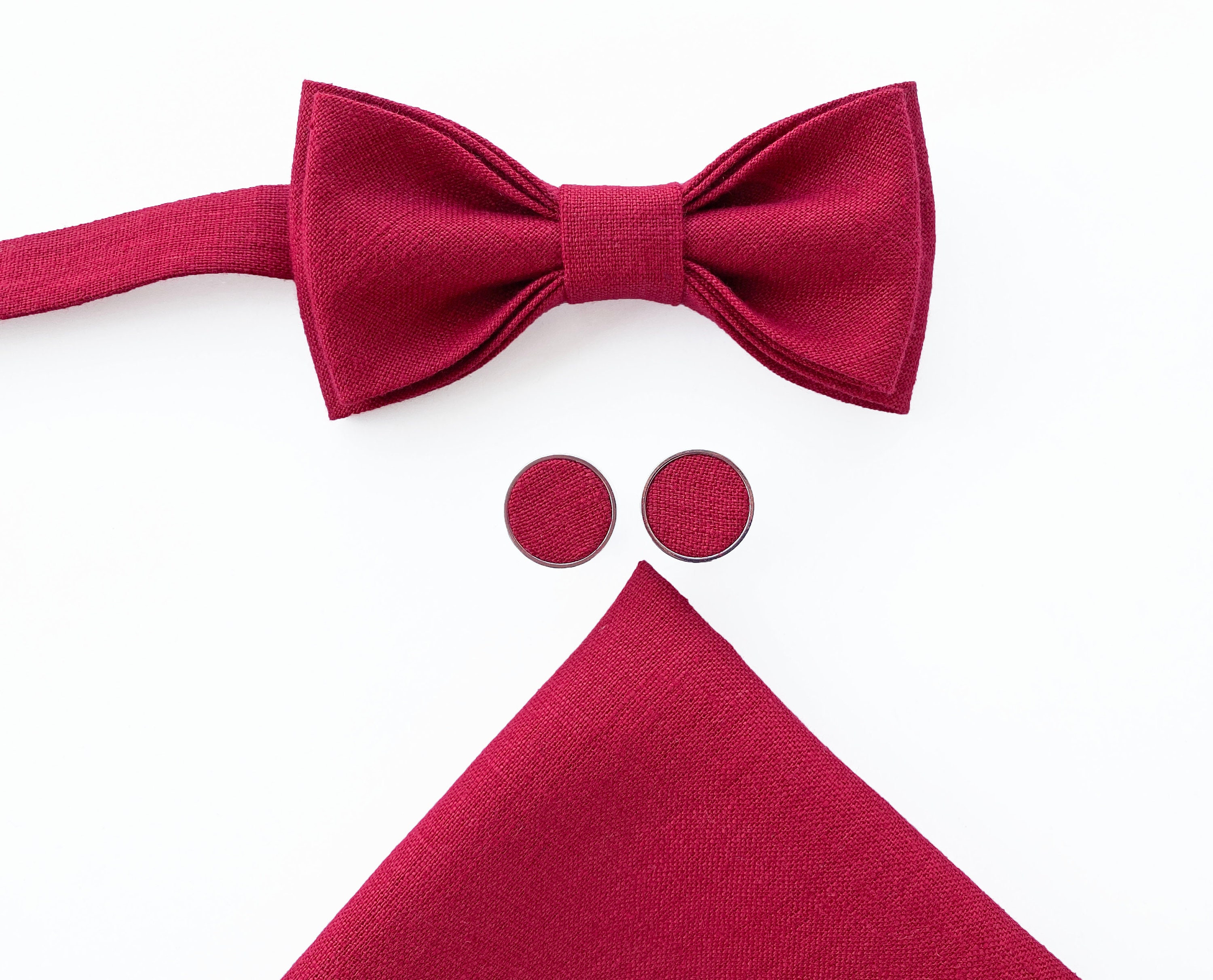Red Bow Tie Red Suspenders Red Pocket Square Red Cufflinks Etsy
