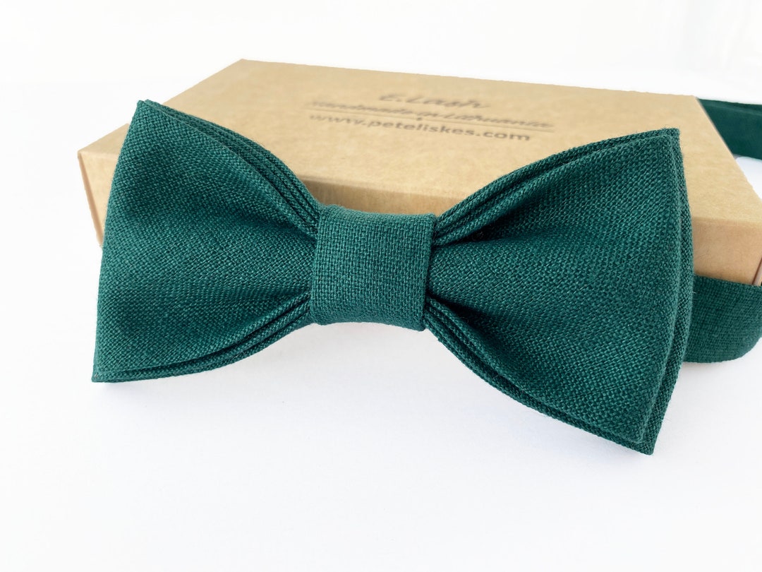 Emerald Green Linen Bow Tie - Linen Bow Tie - Bow Tie - Green Bowtie ...