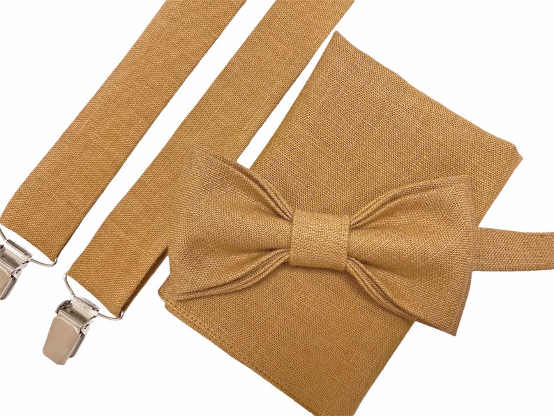 Camel Linen Bow Tie Camel Braces Camel Pocket Square - Etsy